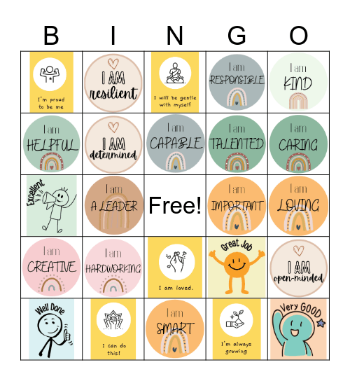 Positive Affirmations Bingo Card
