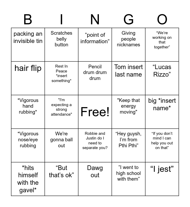 What in the Tom? Bingo Card