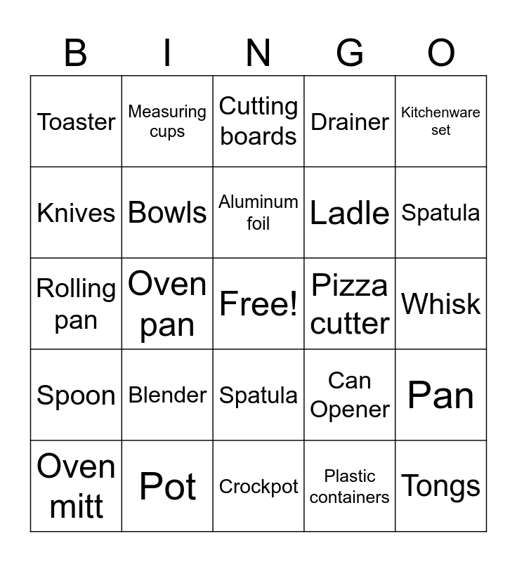 Kitchen Utensil Bingi Bingo Card