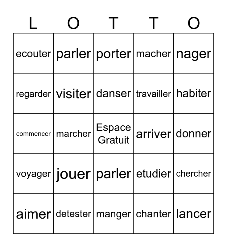 Lotto pour francais Bingo Card