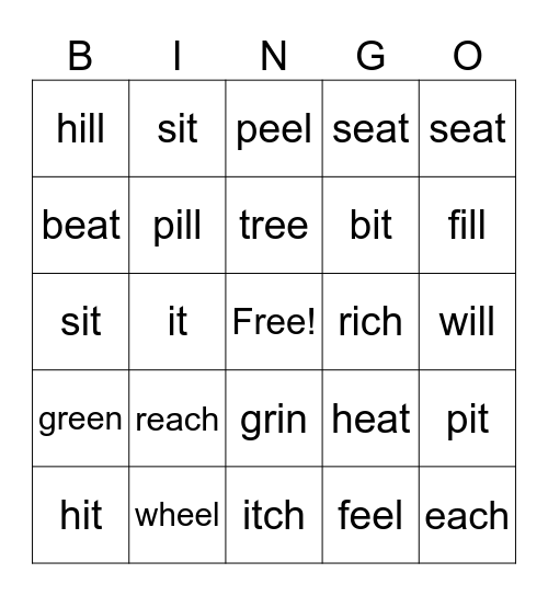 long e and short i minimal pairs Bingo Card