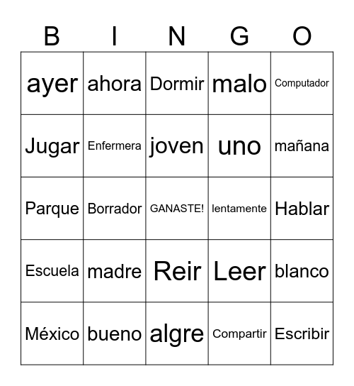 Sustantivos - Verbos Adjetivos Adverbios Bingo Card