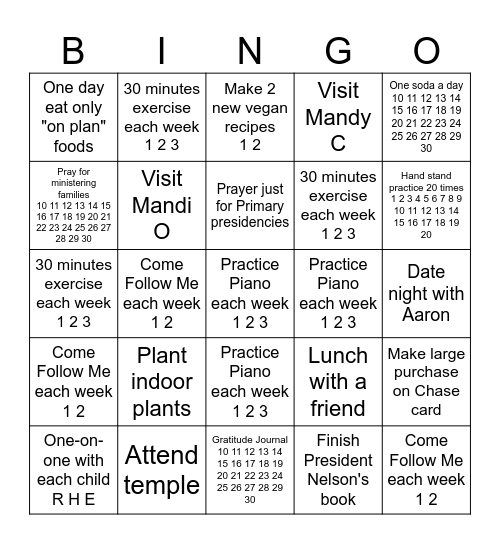 March Wellness Challenge 3/10-3/30 Bingo Card