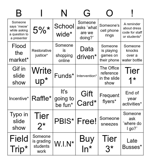 Staff Meeting Bingo Card