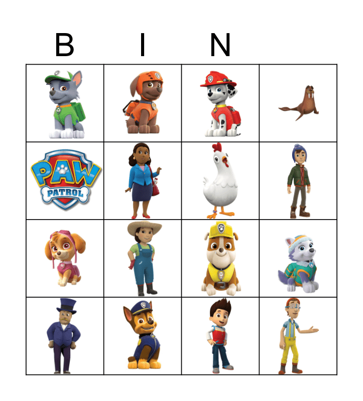 Paw Patrol Bingo Card
