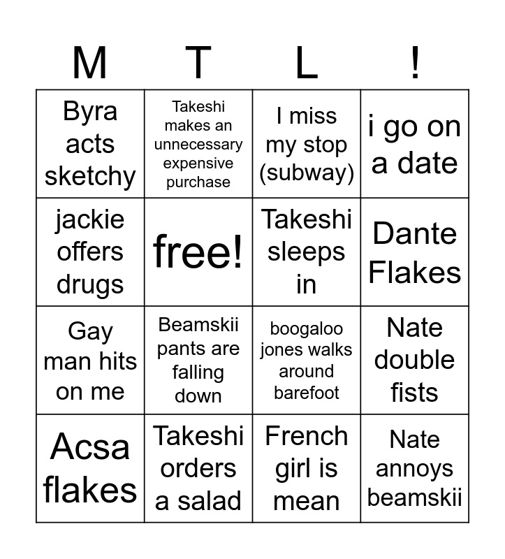 MTL BINGO Card