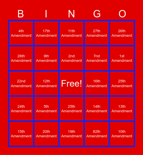 27 Amendments Bingo Card
