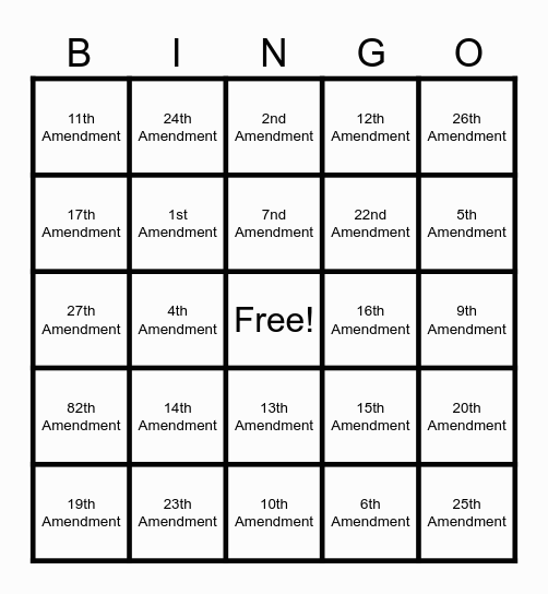 27 Amendments Bingo Card
