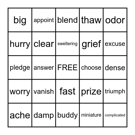 SYNONYMS Bingo Card