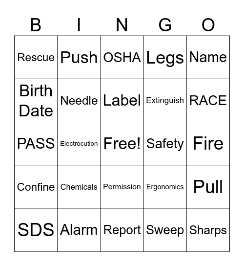 Osha and Safety Bingo Card