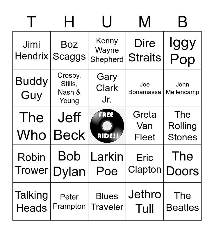 Mark's Favorite Bands Bingo Card