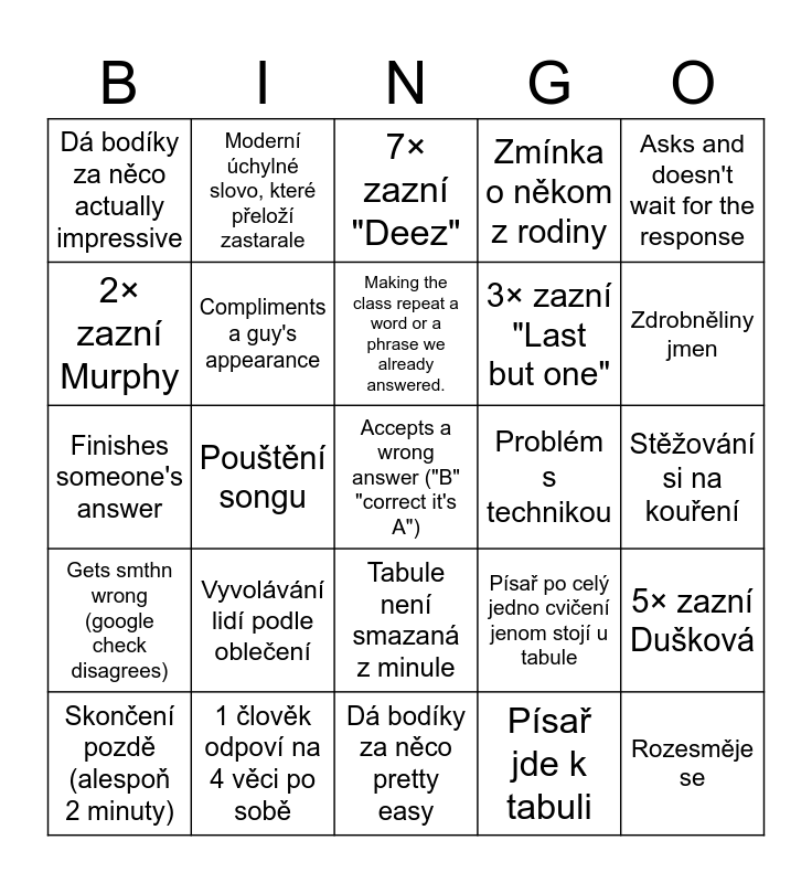 Morphology Bingo Card