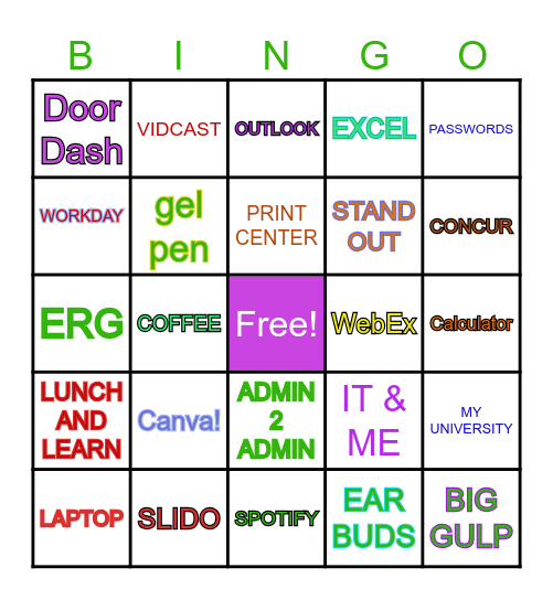 ADMIN MUST HAVE'S Bingo Card