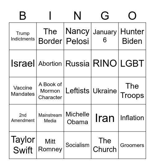 Utah Republican Caucus Bingo Card