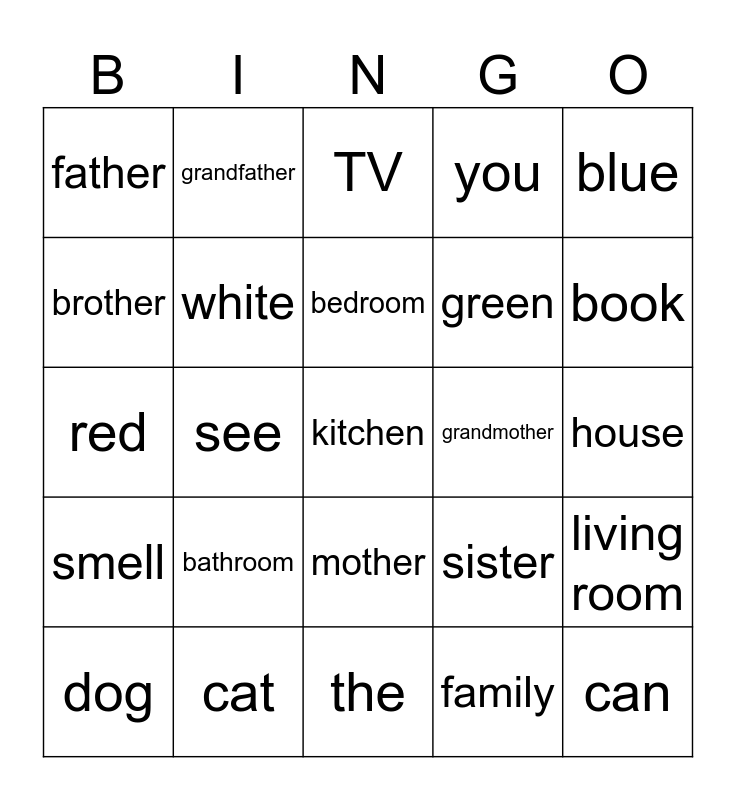 My family Bingo Card