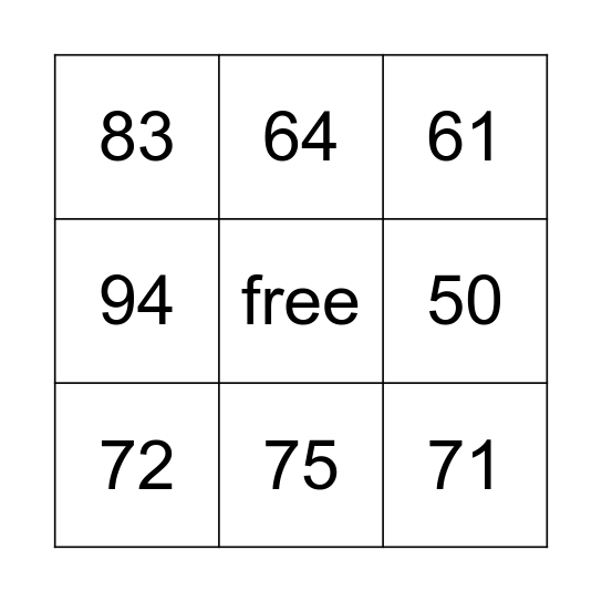 3 in a Row Bingo Card