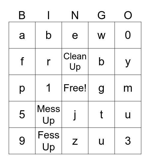 Forgiveness Bingo Card