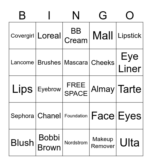 Julia's Makeup Bingo Card