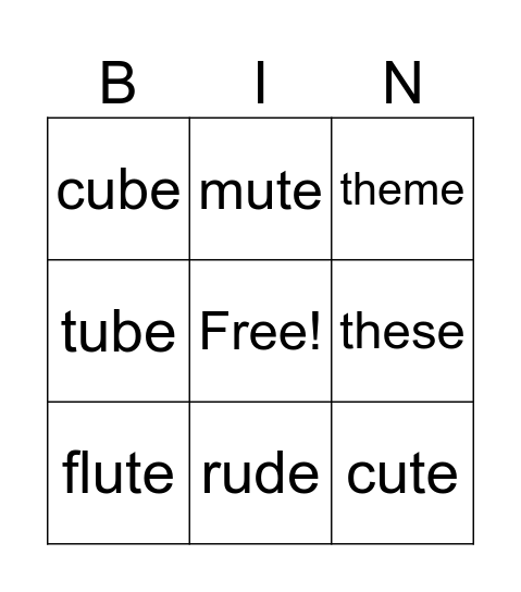 Long vowel Bingo Card