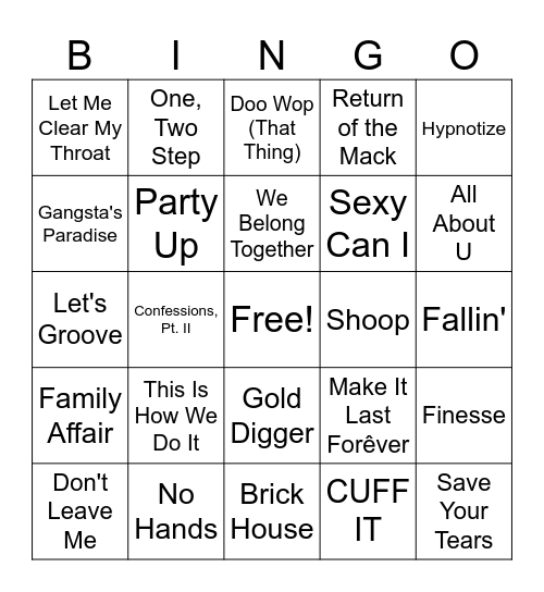 R&B/Hip-Hop #4 Bingo Card