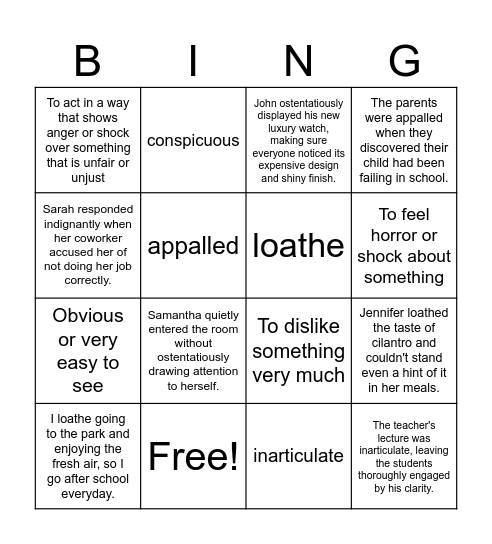 Anne Frank Act 1 Vocabulary Bingo Card