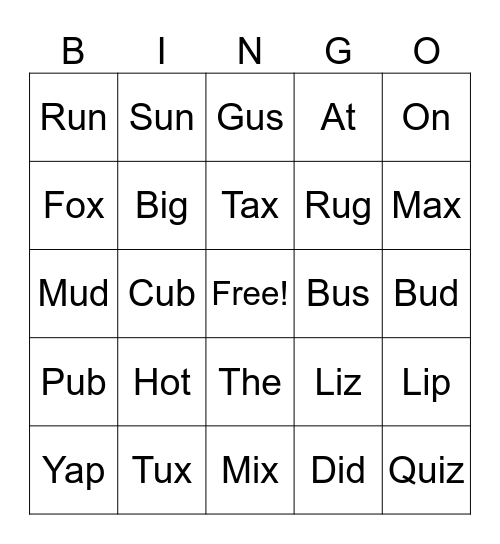 Bingo Word Bingo Card