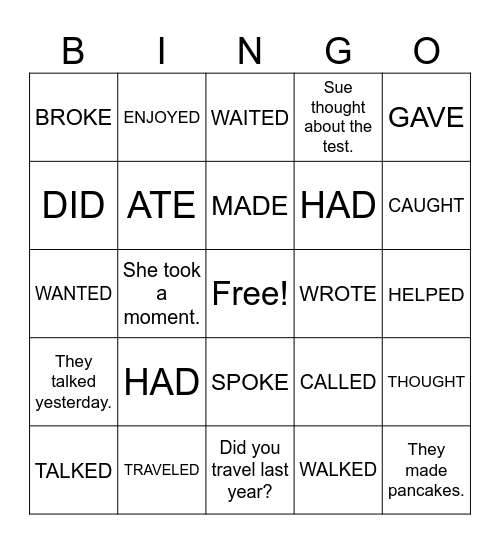 SIMPLE PAST Bingo Card