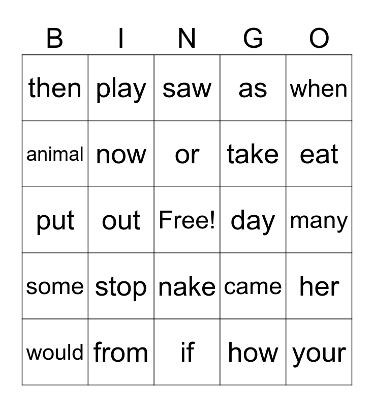 2G Bingo Card