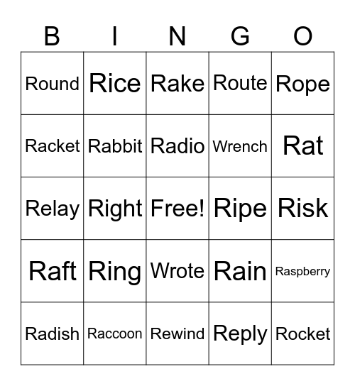 R Sound Bingo Card