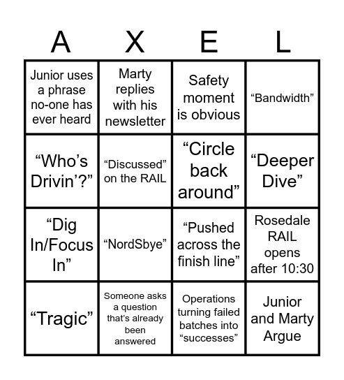 AXEL Bingo Card