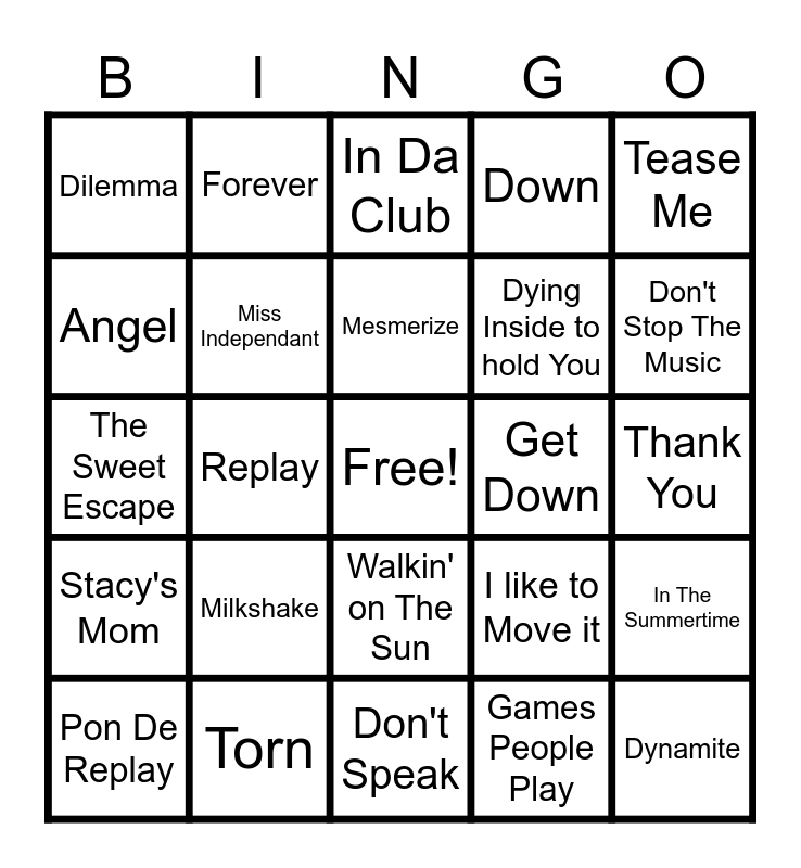 90's 00's Beats Bingo Card