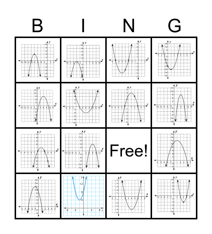 Quadratics Bingo Card