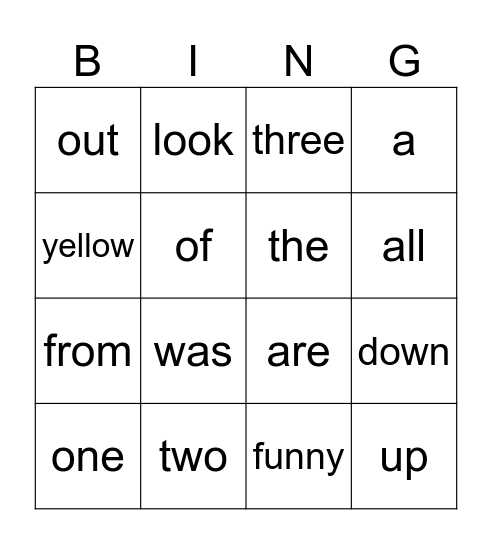 Tricky Word Bingo Card