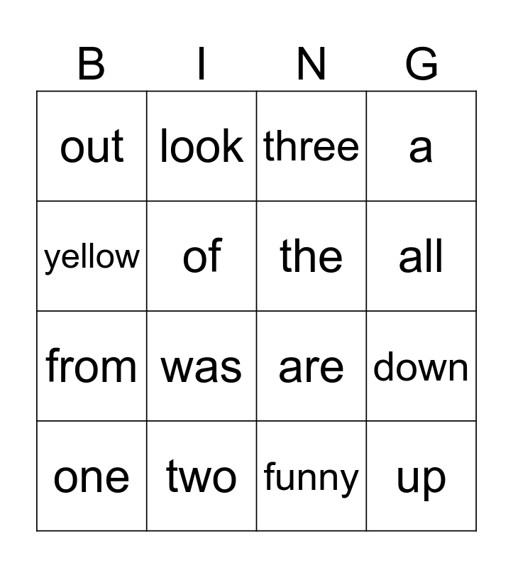 Tricky Word Bingo Card