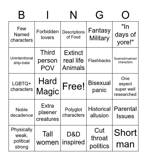 Tag Game Bingo Card