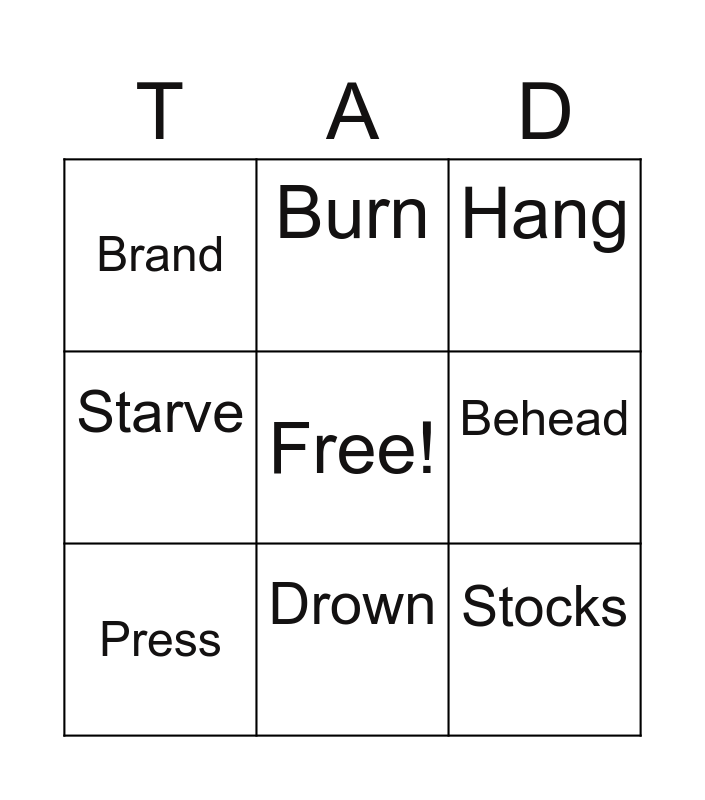Crime & Punishment Bingo Card