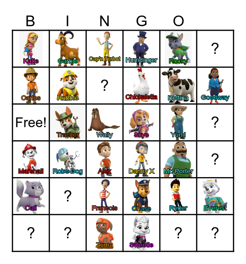 Paw Patrol Bingo Card