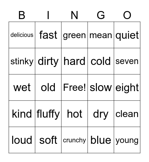 Adjectives Bingo Card