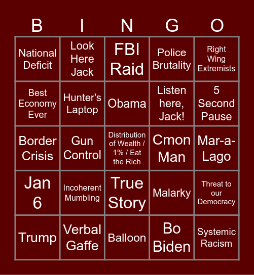 SOTU Biden Bingo Card