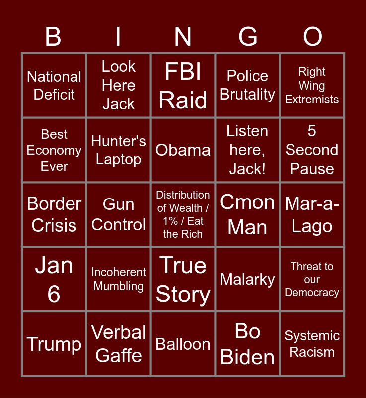 SOTU Biden Bingo Card