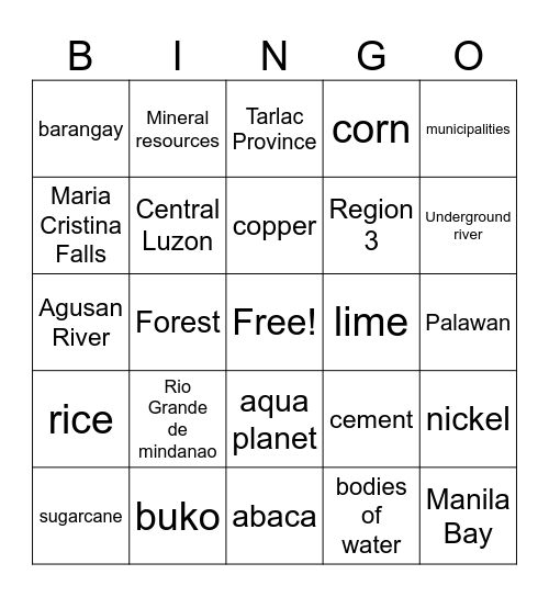 Natural Resources Bingo Card