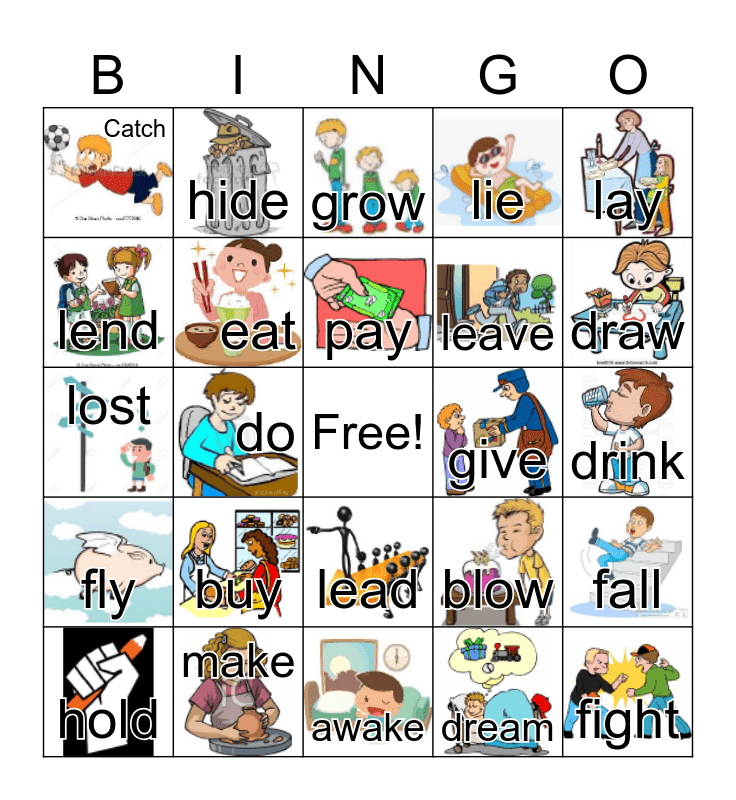 Irregular Verbs Bingo Card