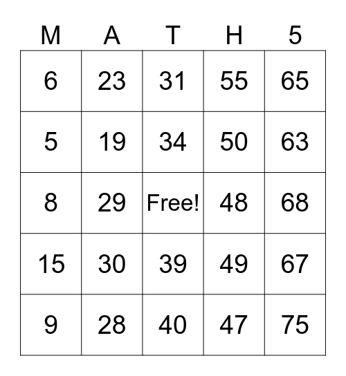 Mathalino Bingo Card