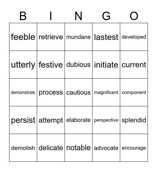 Synonym Bingo Card
