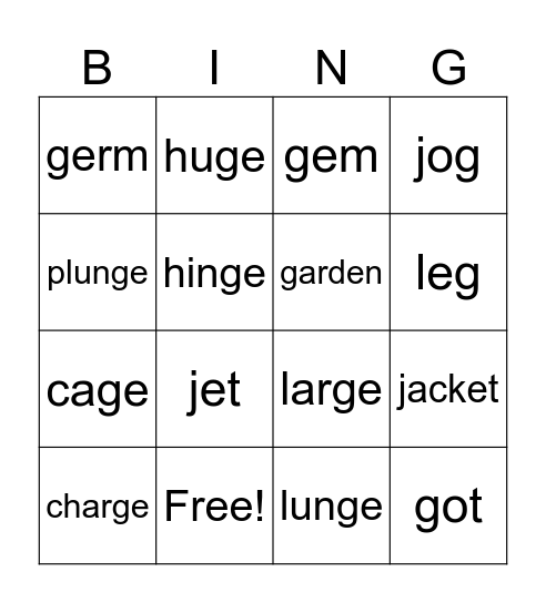 /j/ Bingo Card