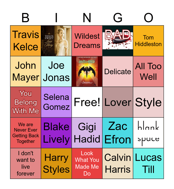 Taylor Swift Bingo Card
