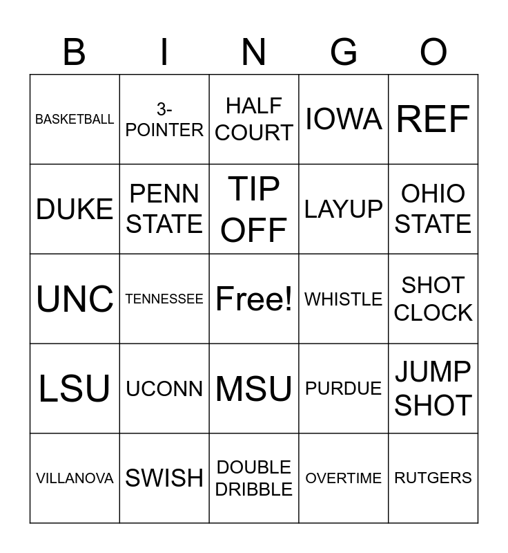 March Madness Bingo Card