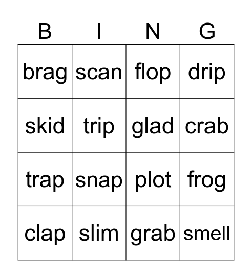 Blends Bingo (SHORT VOWEL) #2 Bingo Card