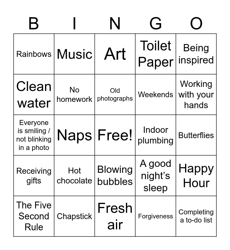 Good Things Bingo Card