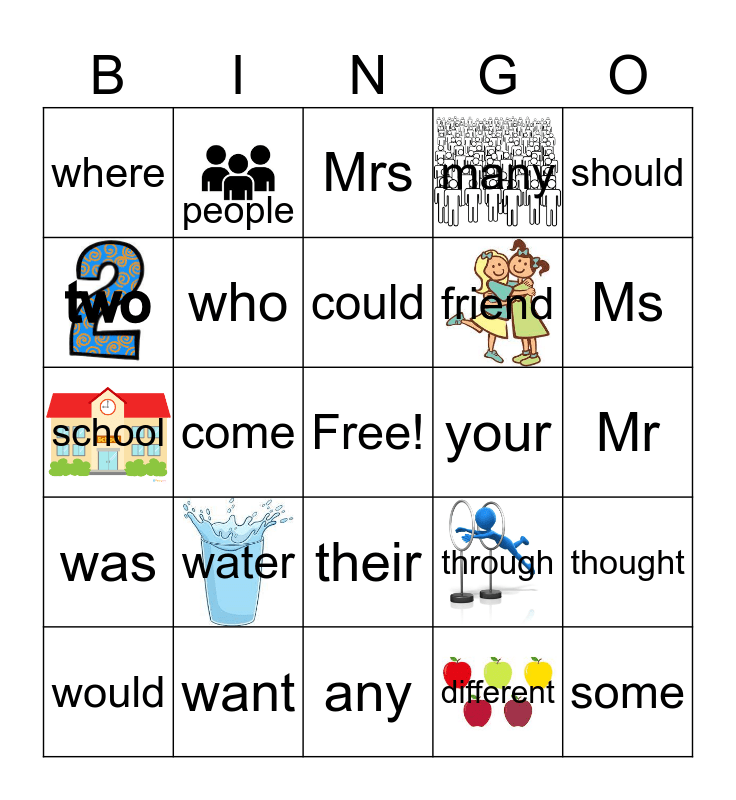 1HM Tricky Word Bingo Card